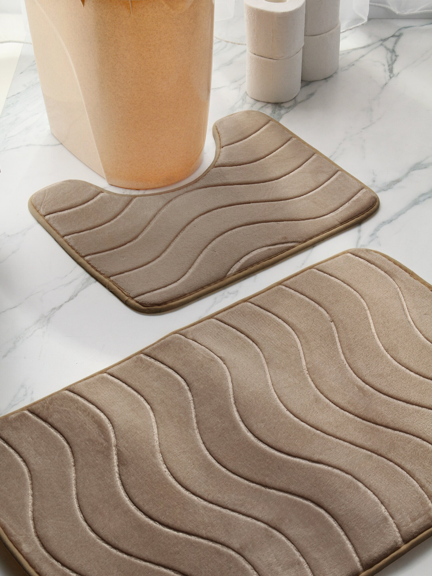 Набор ковриков для ванной и туалета 2 шт, велюровые, коричневые, 50х80 и 40х50 см, влаговпитывающие, Y4-9969
