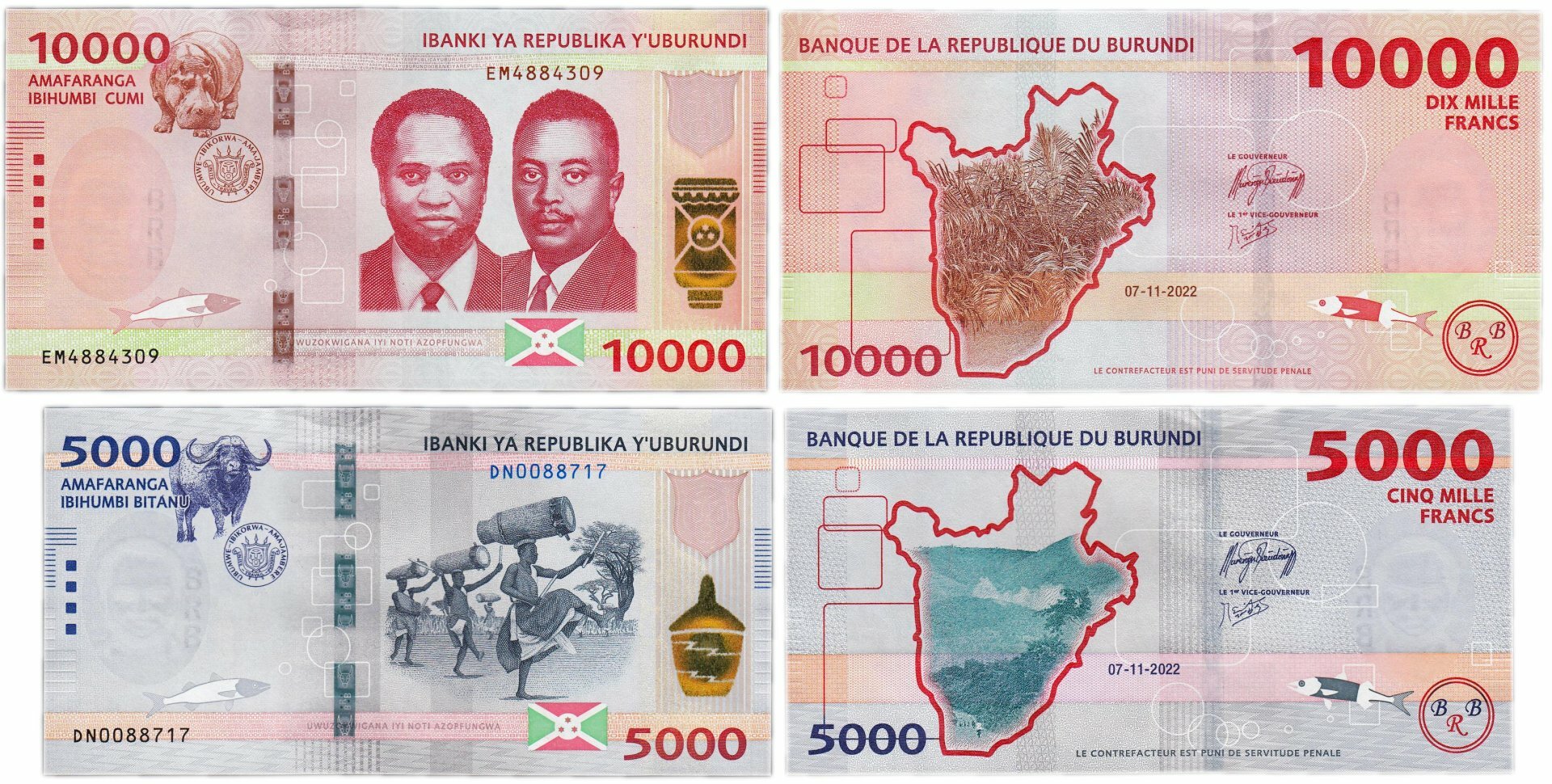 Бурунди - набор 2 банкноты 5000 + 10000 франков 2022 2023 Pick 28-59