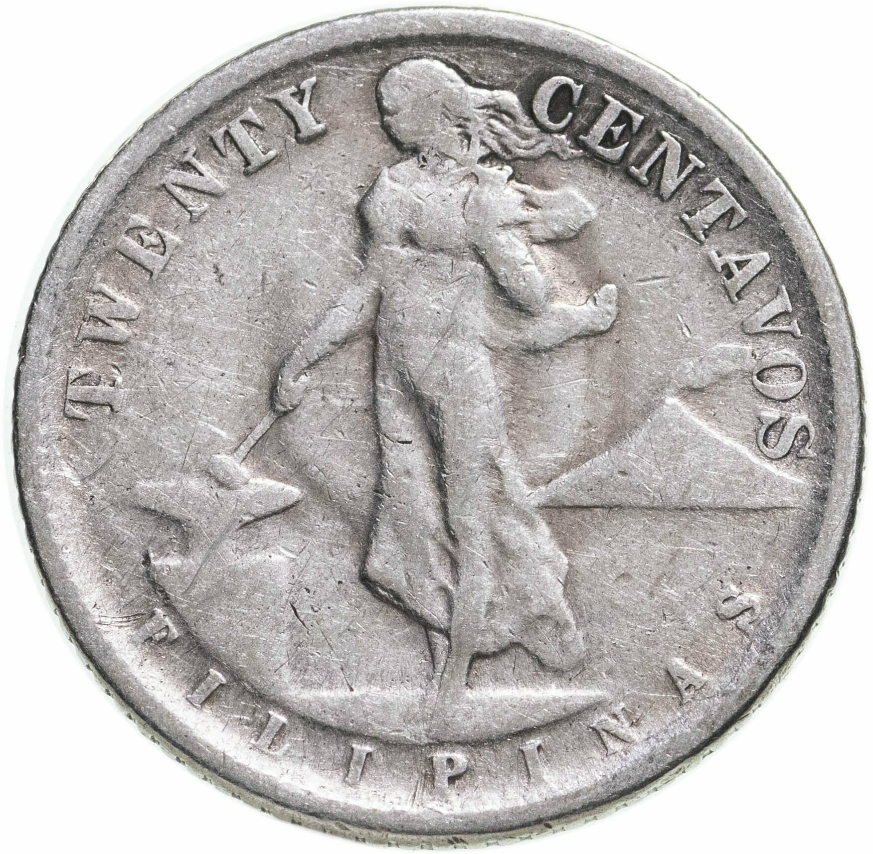 Филиппины 20 сентаво centavos 1945, Серебро 750, в сохранности F-VF