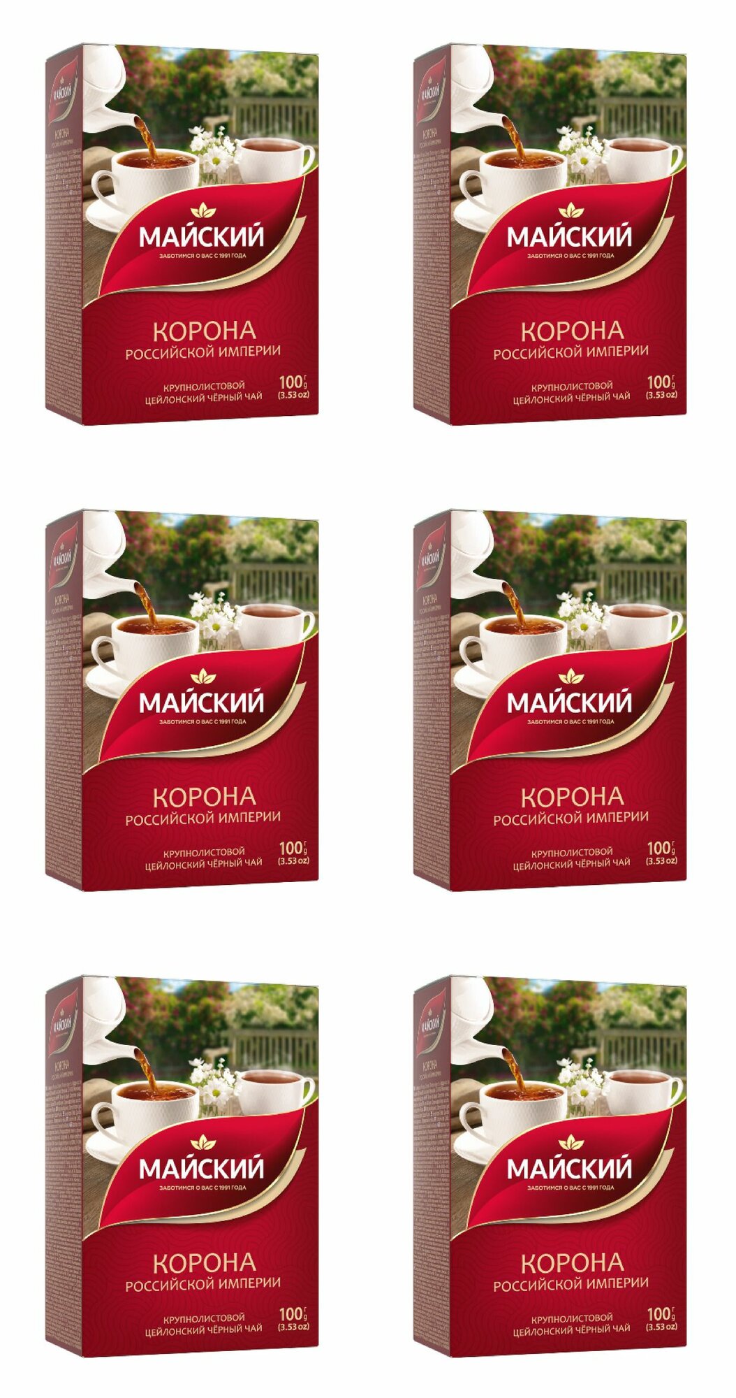 Майский Чай листовой Корона Российской Империи черный, 100 г, 6 уп