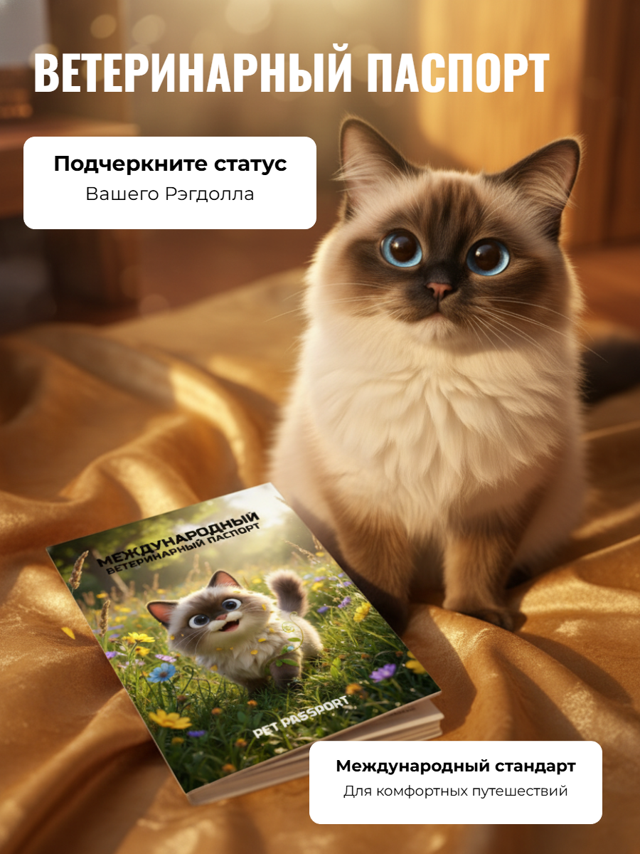 Паспорт ветеринарный международный. Порода Рэгдолл. Для кошек.