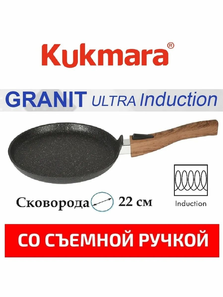 Блинница для индукции 22 см съемная ручка Granit Ultra Induction blue сбгги223а