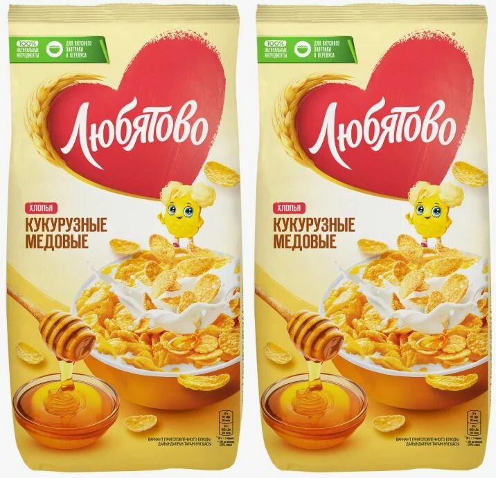 Любятово/ Хлопья кукурузные Медовые, 250 г, 2 уп