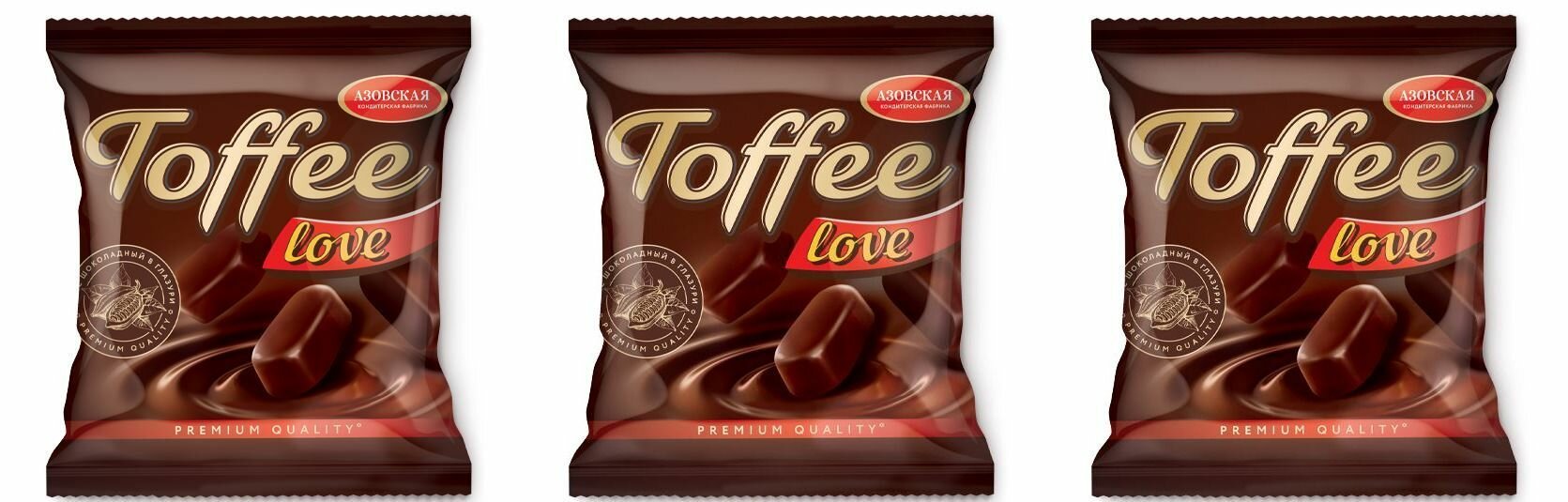Азовская кондитерская фабрика Конфеты глазированные шоколадные Toffee love, 250 г, 3 шт