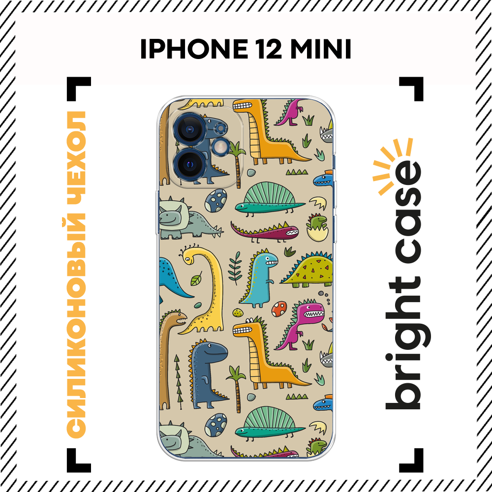 Чехол на Apple iPhone 12 Mini / Айфон 12 mini с принтом Динозаврики