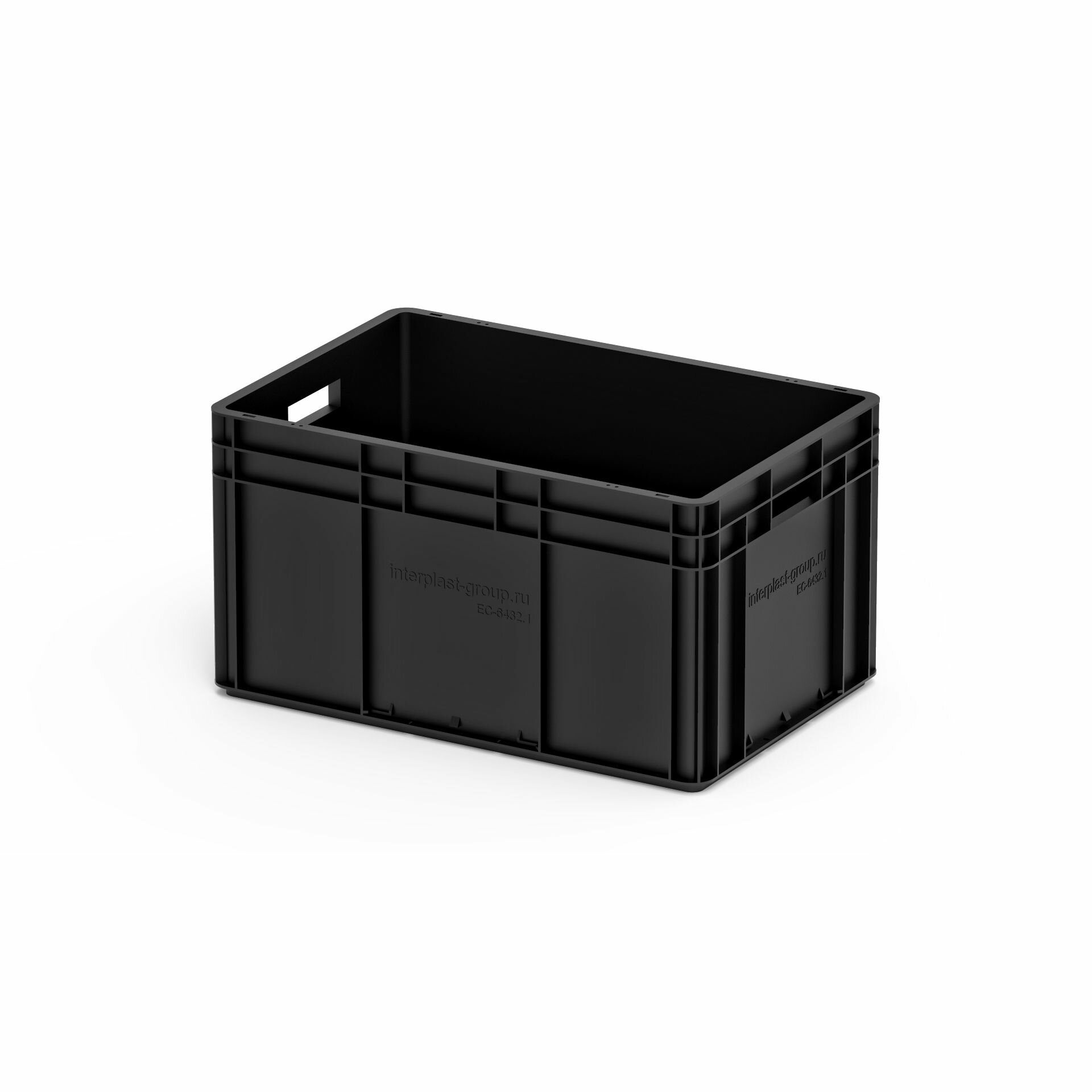 Ящик пластиковый, Евроконтейнер, сплошные стенки открытые ручки, 600х400х320 мм, черный