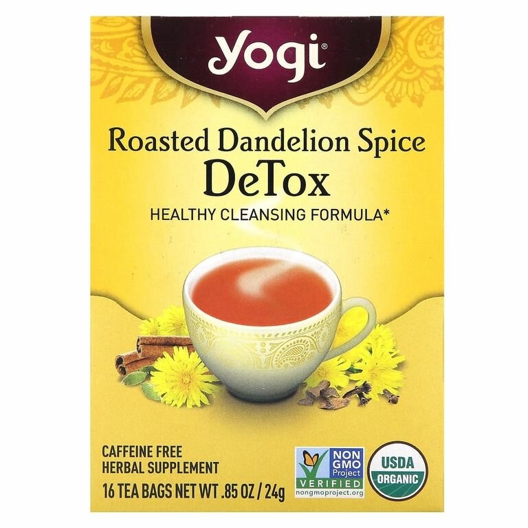 Yogi Tea, Detox, детокс чай, жареный одуванчик и специи, без кофеина, 16 чайных пакетиков