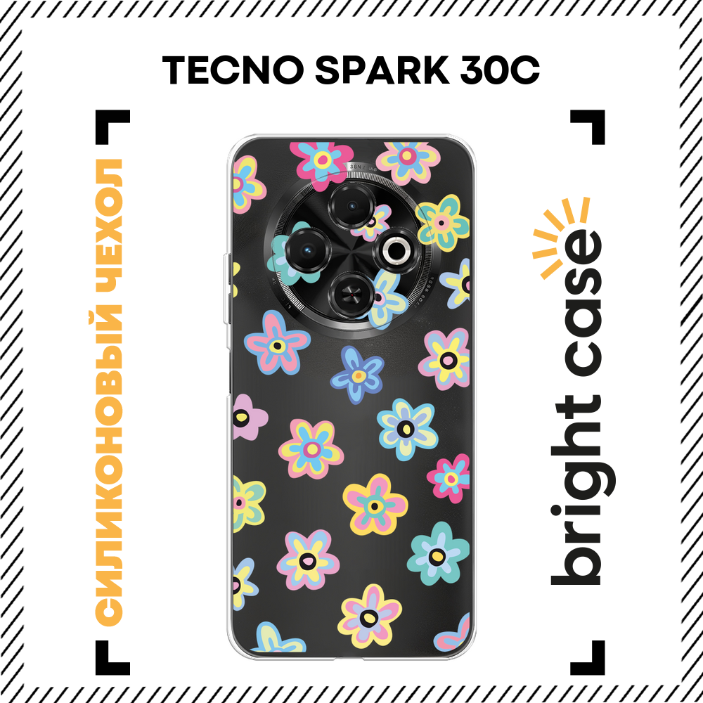 Чехол на Tecno Spark 30C / Текно Спарк 30C с принтом Летние цветочки, прозрачный