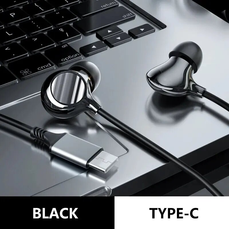 Керамические проводные внутриканальные наушники Hi-Fi 3,5 мм для iPhone 15 Pro Max Type C Black