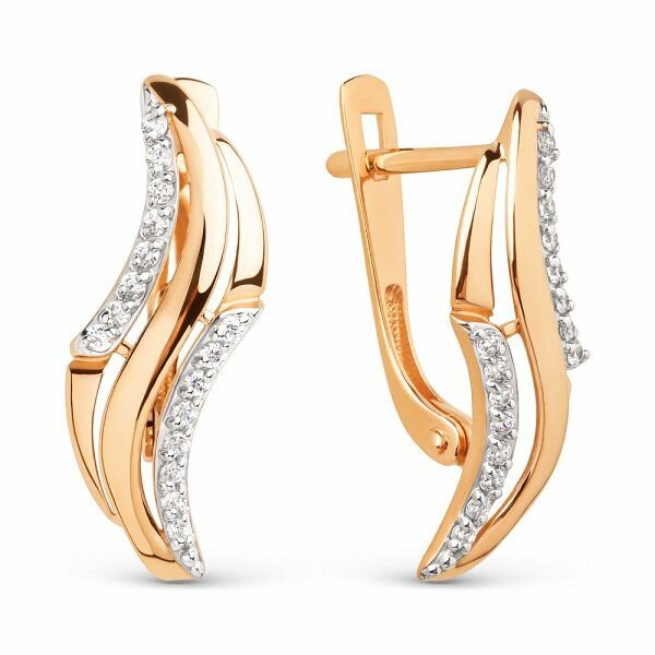 Серьги, красное золото, 375 проба, фианит