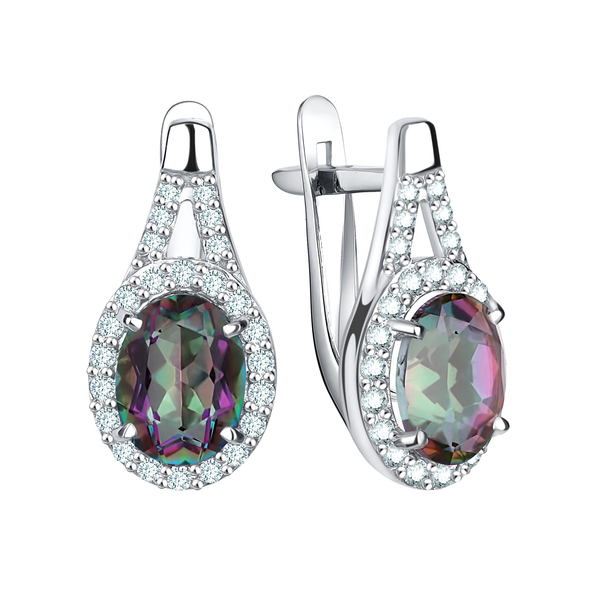 Серьги, серебро, 925 проба, родирование, кварц, фианит