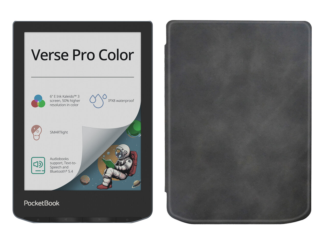 Электронная книга PocketBook 634 Verse Pro Color, серый с обложкой ReaderONE Black