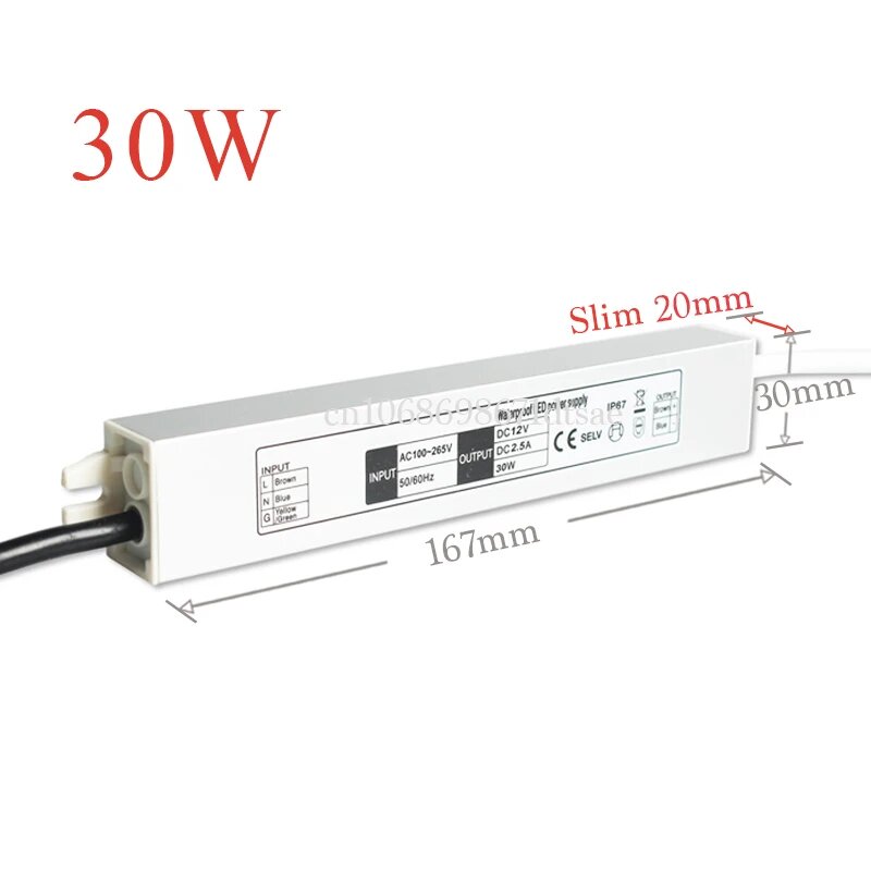 Светодиодный драйвер IP67 12/24В 6-60Вт 30W IP67, 24 В