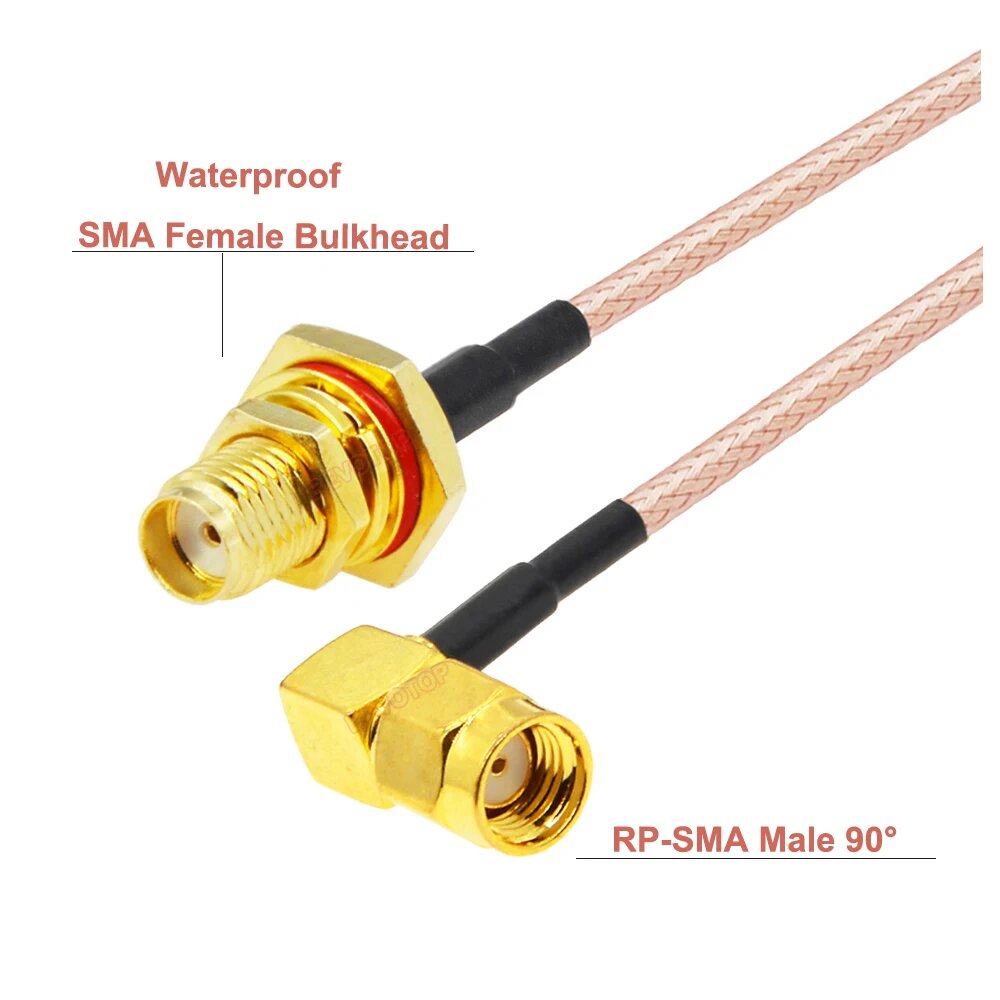 Водонепроницаемый SMA Female Bulkhead - RP-SMA Male 90° кабель RG316 10CM