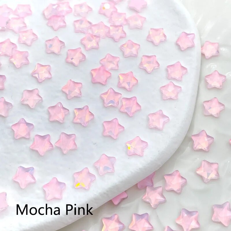 Стразы для ногтей стеклянные звезды 4/6 мм 30Pcs, Розовый, 6mm Star, Mocha Pink