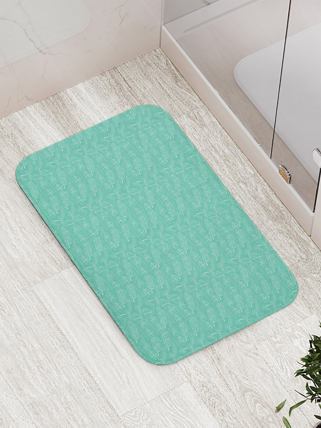 Коврик для ванной комнаты и туалета противоскользящий "Контур тропических листьев" 52х77 см, JoyArty