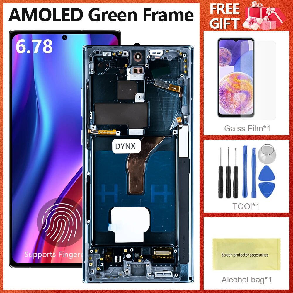 6,78 "Super AMOLED S22 Ultra для Samsung Galaxy S22 Ultra 5G S908B S908B/DS, EU Green Frame
