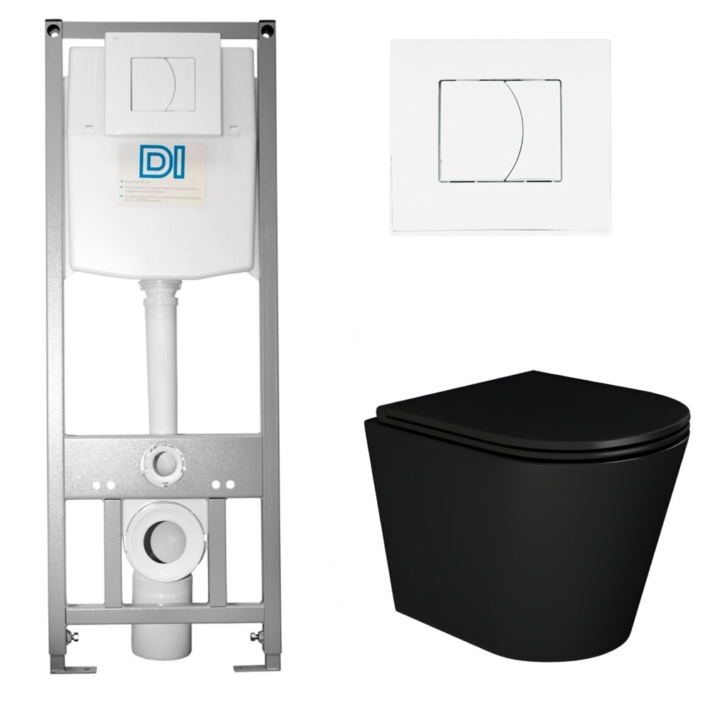 Комплект 3 в 1 инсталляция DI + Подвесной унитаз Enio Cento BL EN4280035 черный с кнопкой белой Тип 2-Б-DI + EN4280035