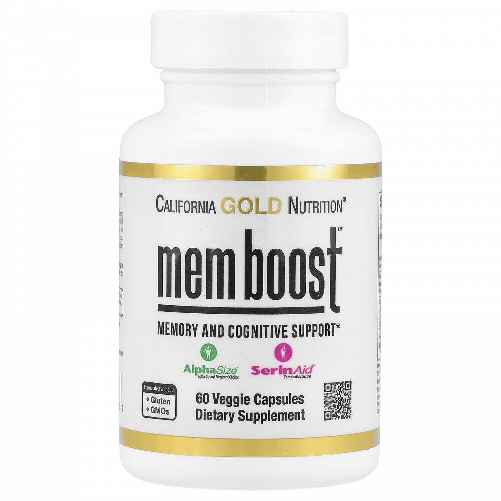California Gold Nutrition, MEM Boost™, добавка для поддержки памяти и когнитивных функций с альфа-ГФХ, экстрактом ежовика гребенчатого, экстрактом кофейных плодов и фосфатидилсерином, 60 растительных капсул