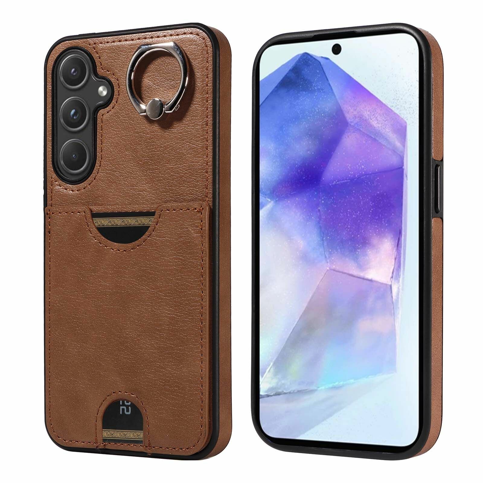 YIKATU Кожаный Чехол Для Samsung Galaxy A55 5G (Самсунг Галакси А55 5 Джи ) С Карманом / Картхолдером, С Кольцом Подставкой