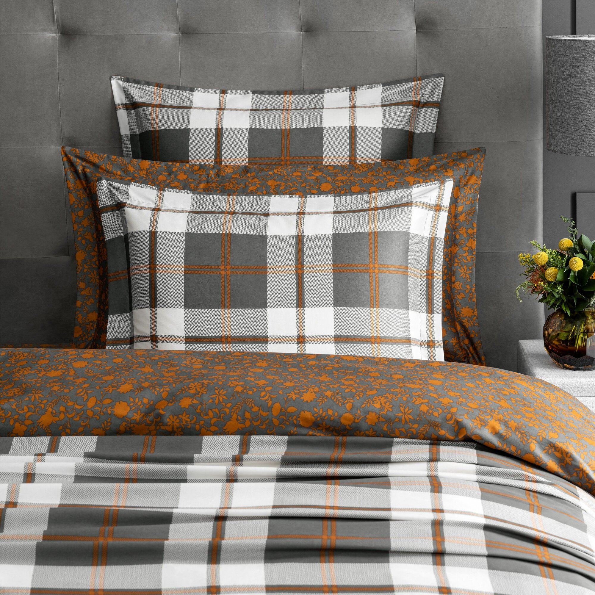 Корли сер/оранж Наволочка 70x70-1, 1 пр, xл/сат