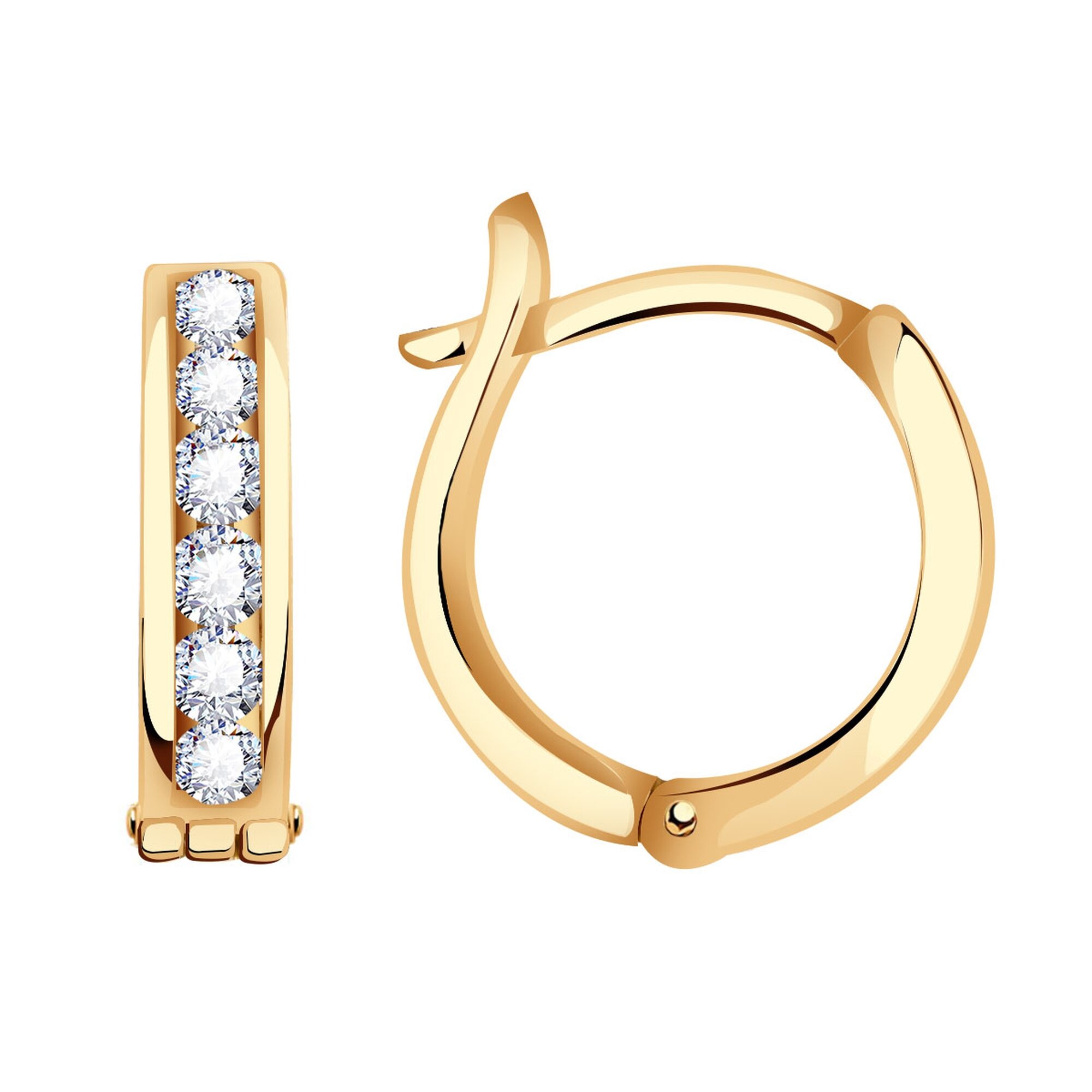 Серьги конго, красное золото, 585 проба, фианит