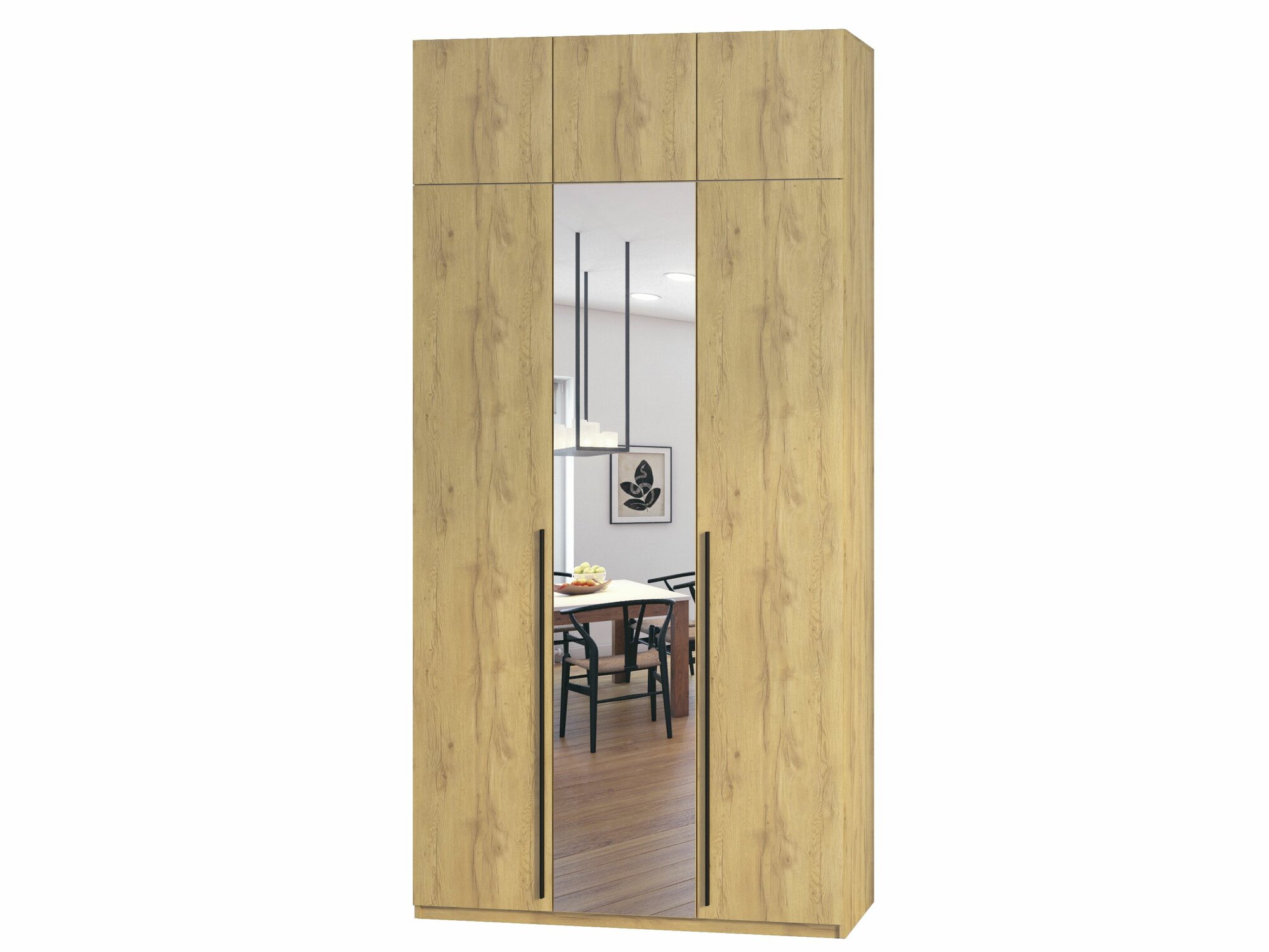 Шкаф распашной МногоМеб Лаура 3-А ПУШ 120х40х240 трехстворчатый, зеркало, антресоль, дуб вотан