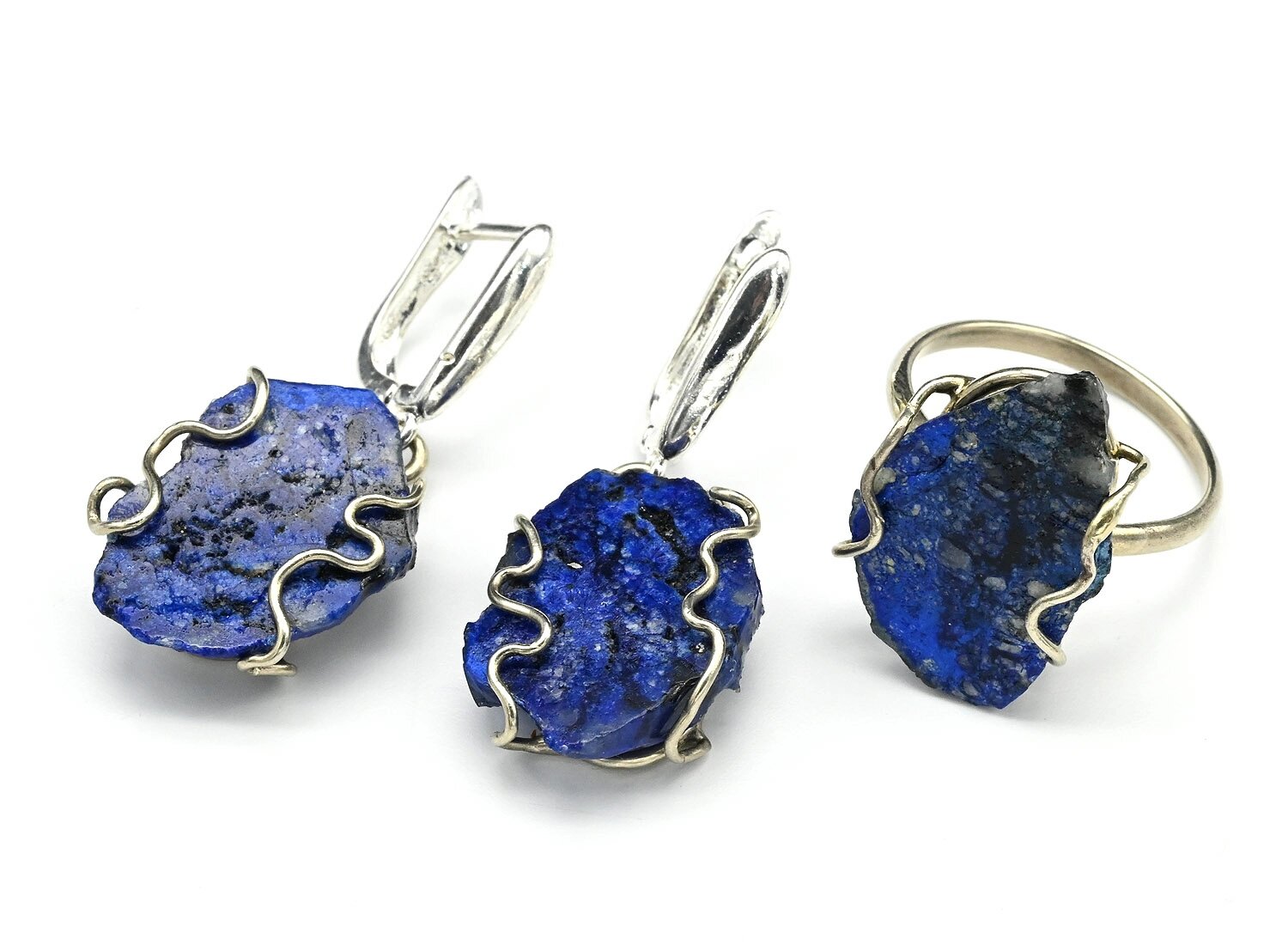 Комплект бижутерии: кольцо, серьги, лазурит, малахит