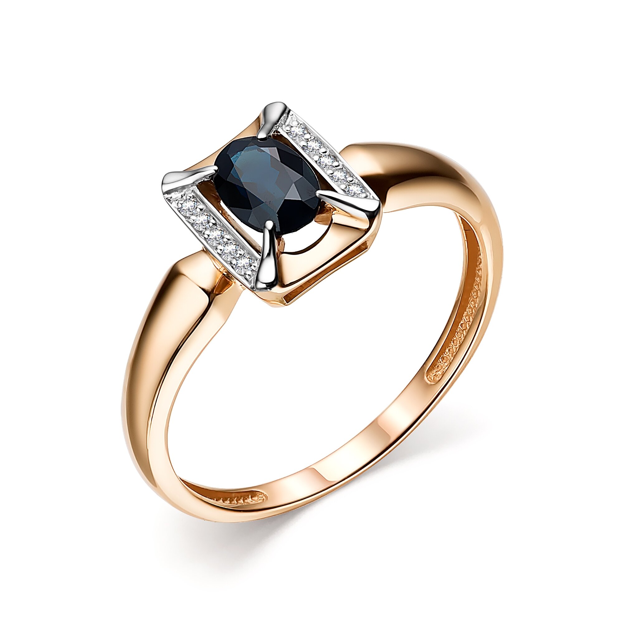 Кольцо, красное золото, 585 проба, сапфир, бриллиант