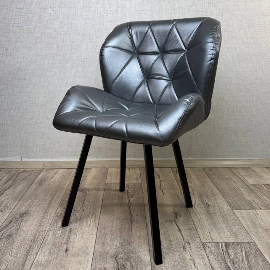 Мягкий стул для мастера со спинкой, большой, Ракушка, экокожа, на ножках, графит