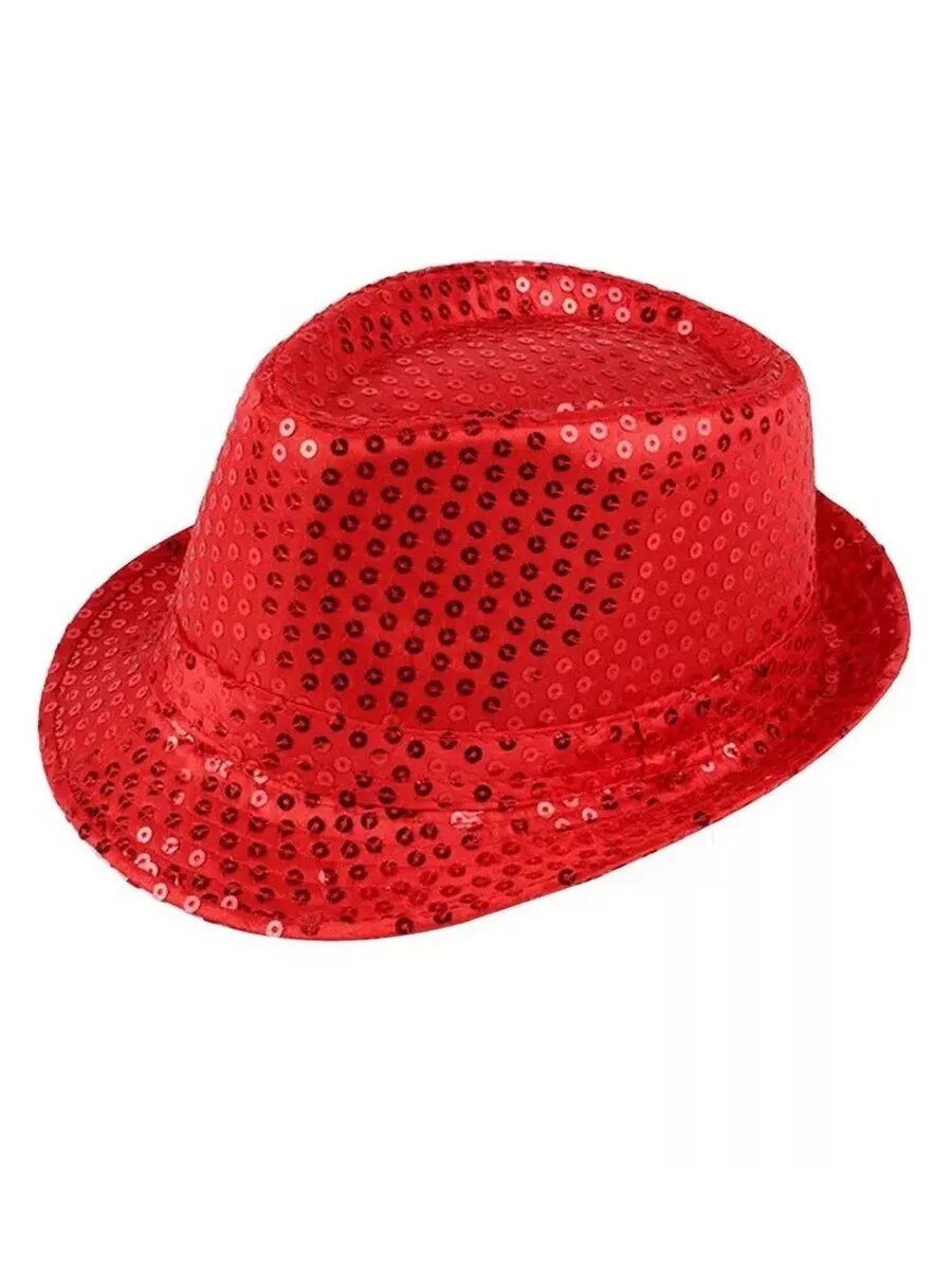 Шляпа диско, фетровый материал, декоративные элементы, с пайетками, Красная