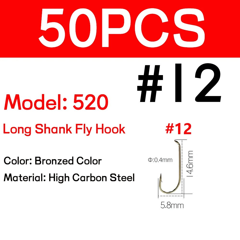 WIFREO Рыболовные крючки для нахлыста 50pcs size 12