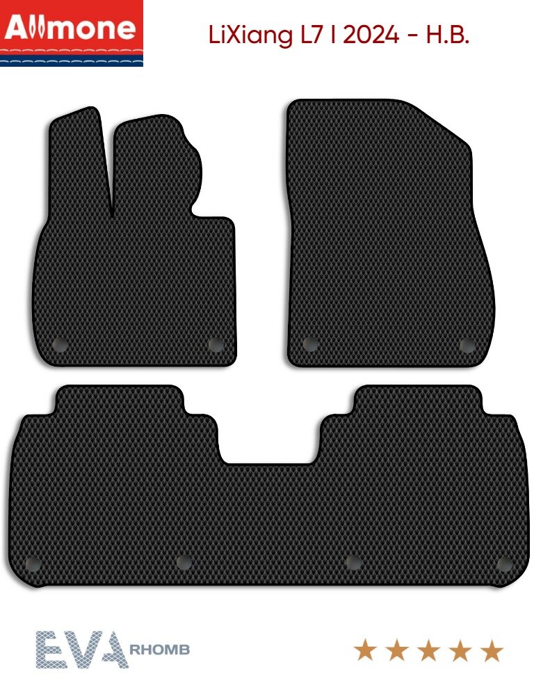 EVA коврики для LiXiang L7 1 (Ultra) 2024 - Н. В. задний цельный, черные, эва, Allmone, авто, 3шт / Ликсианг