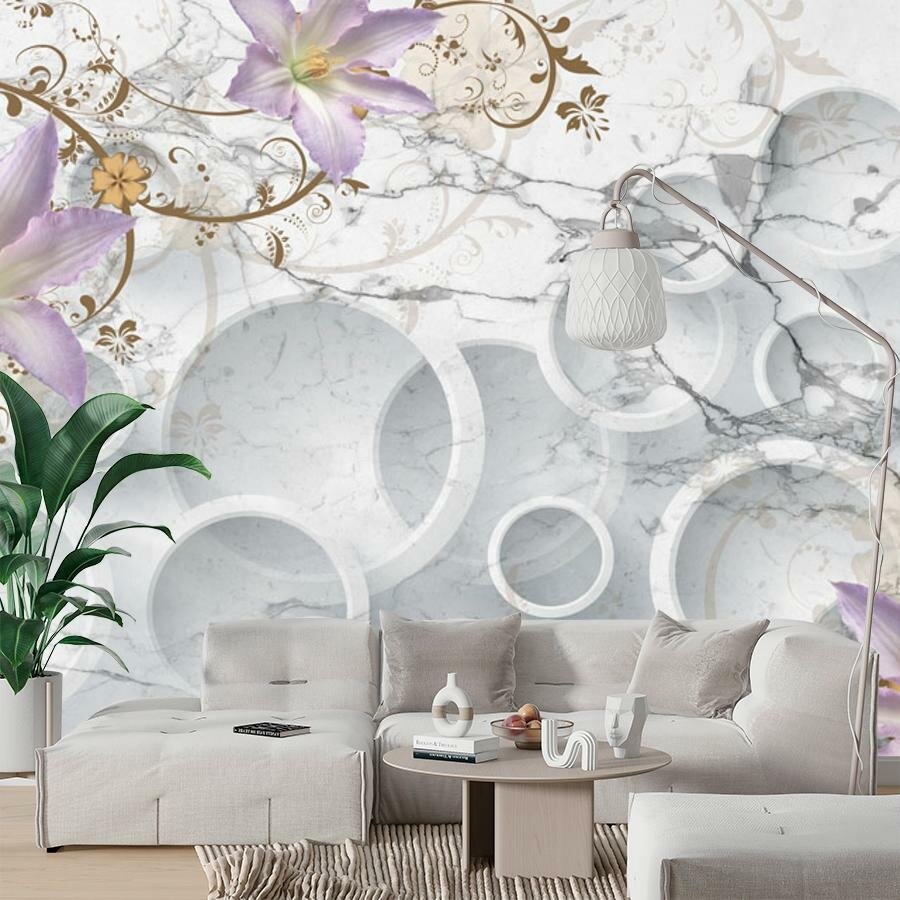 Фотообои 3д цветы розовые на белом 10-559-S-Холст 270 x 200 см (ВхШ) Бесшовные, флизелиновые, влагостойкие обои