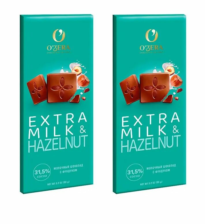 O'Zera Шоколад молочный Milk & Extra Hazelnut, 90 гр, 2 уп.