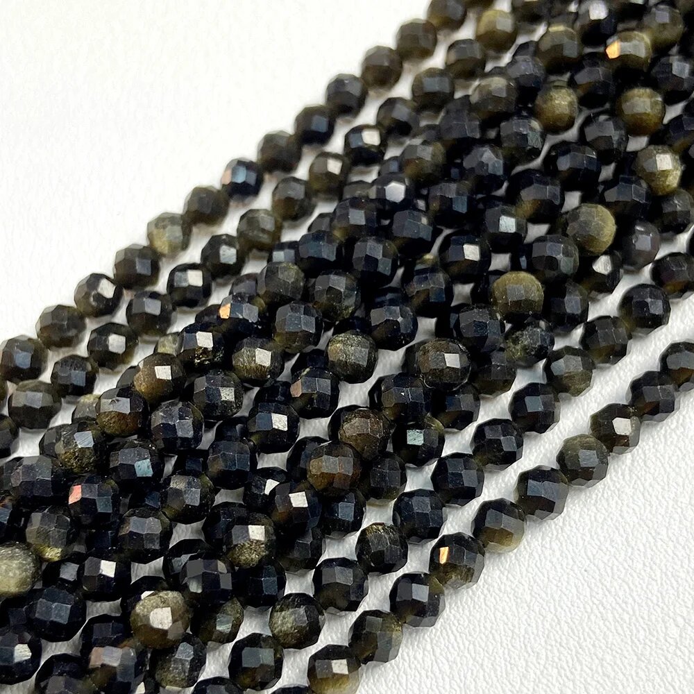 Бусины из лазурита vinswet 2/3/4 мм Черный, 3mm about 120pcs, Gold Obsidian
