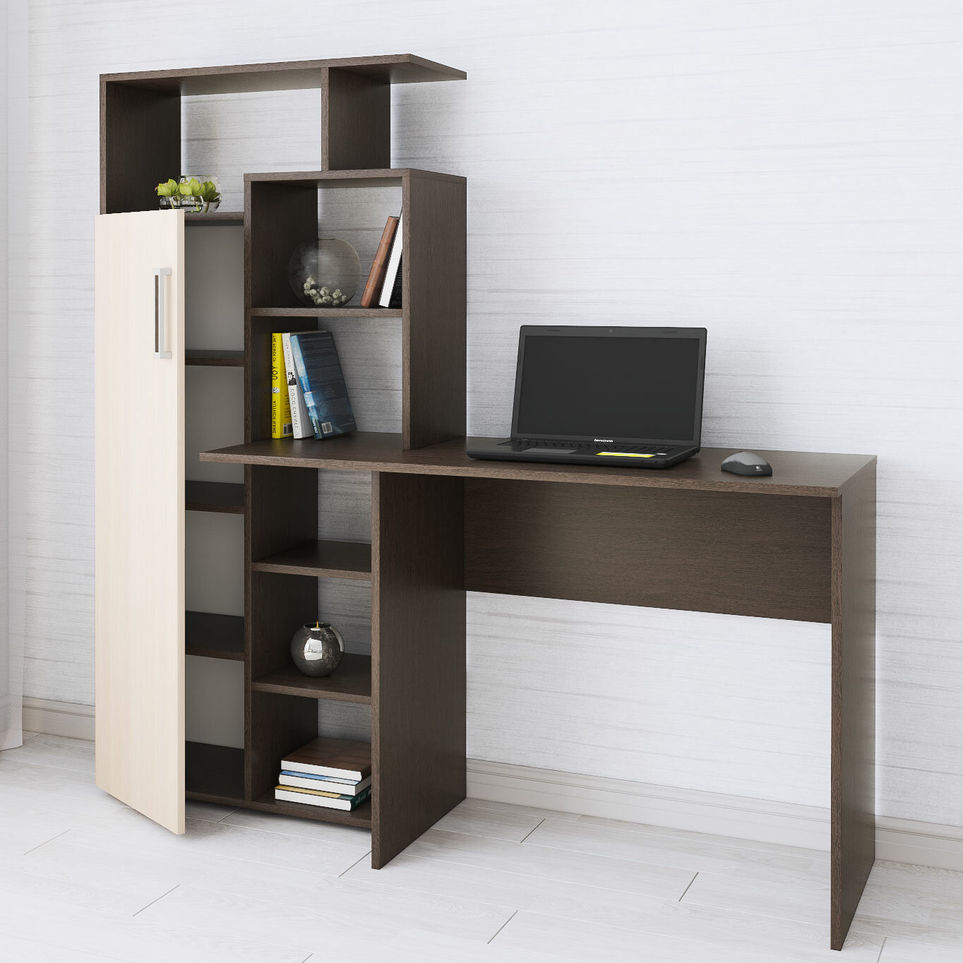 Стол компьютерный с полками Квартет-7 (1508*1500*500 мм), венге/дуб молочный