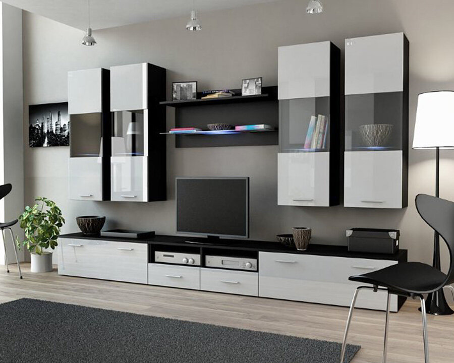 Гостиная Дрим МДФ Белый DM635-6 / Черный 0190 NEW 300x45x180 см, белый, черный GOODFORM