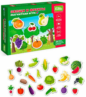 Игра (ElBasco) МагнитнаяИгра Овощи и фрукты [двустор. магн. планшет 25магнитов]