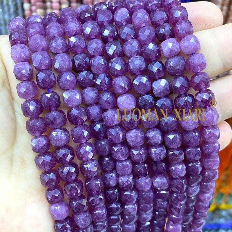 LUOMAN XIARI Солнечный камень халцедон бусины 7-8 мм Фиолетовый, 7-8mm 44-46pcs, lepidolite color
