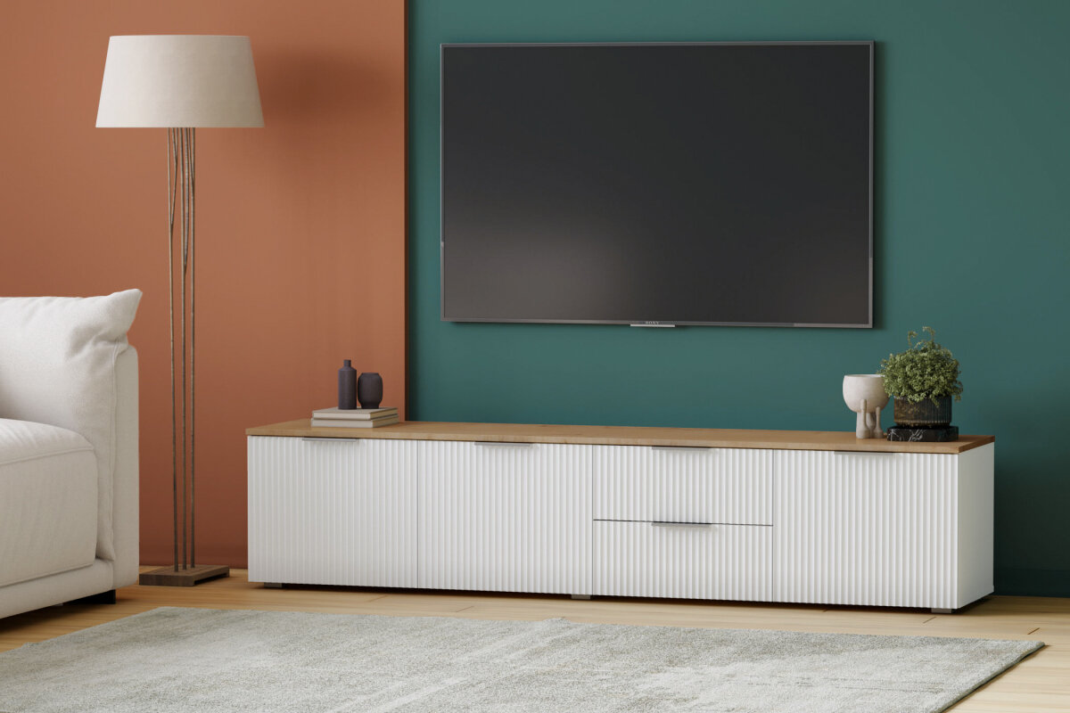 ТВ-тумба Салерно 1 (МДФ) SF-027 Лотос Белый Снег 8685 BS NEW 197x42x43 см, Дом мебели для вас