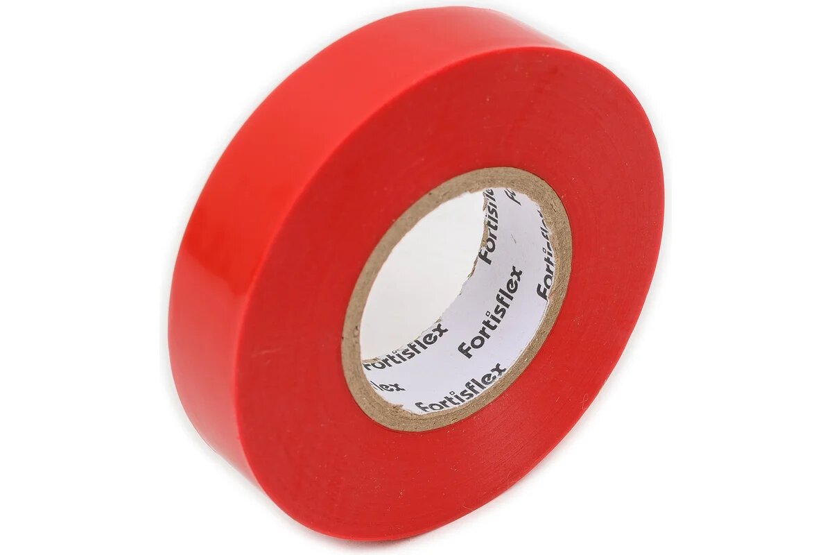 Fortisflex Изолента ПВХ красная 15х0.13 мм, 20 м, код 90807, самоклеящаяся универсальная