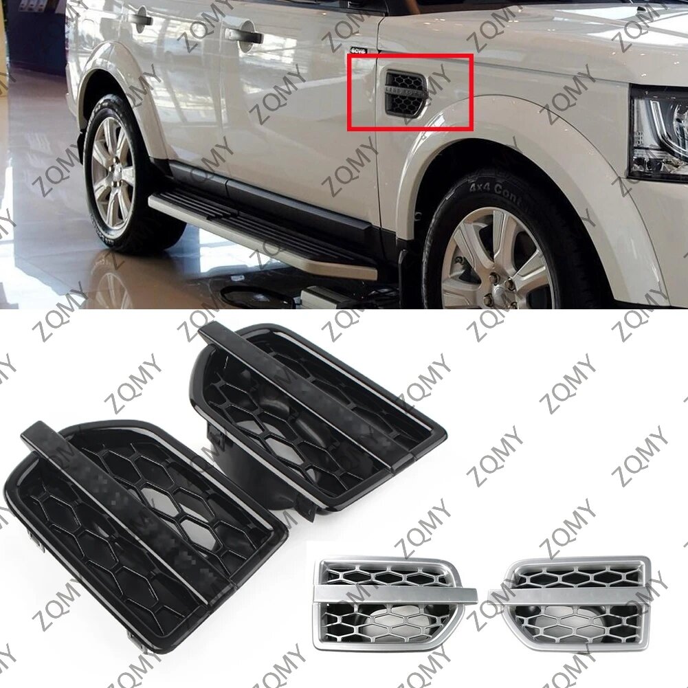 С логотипом для Land Rover Discovery 4 LR4, передняя боковая решетка автомобиля, воздухозаборник, крыло, вентиляционные отверстия в Santorini 2010 2011 2012 2013 2014-2016 2pcs silver