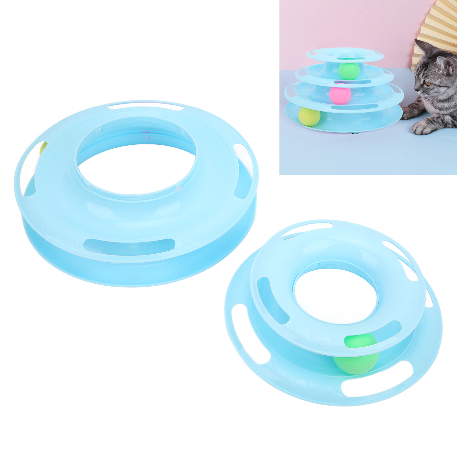 Игрушки Cat Ball Towers, 3-уровневые башни, дорожки, роликовые головоломки, игрушки для котят, охота, погоня и тренировки, синий