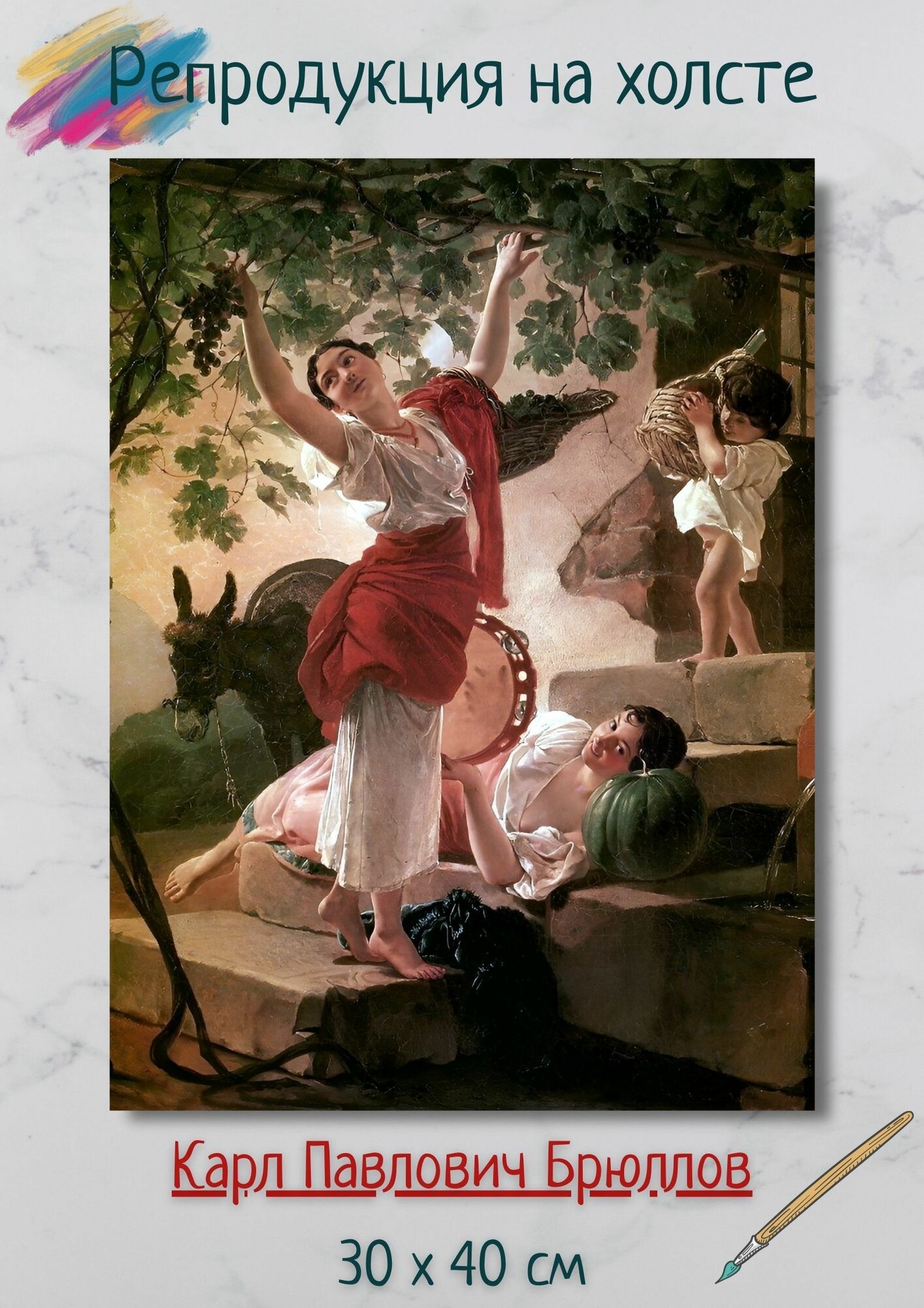 Карл Петрович Брюллов "Девушка, собирающая виноград в окрестностях Неаполя". Картина на холсте 30х40 см репродукция