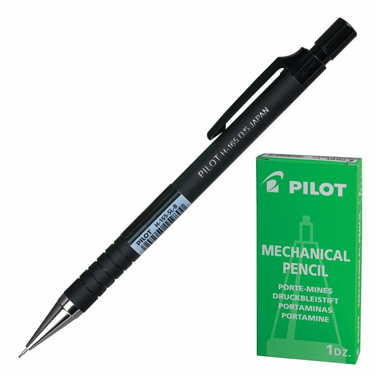 Карандаш механический Pilot Н-165 корпус черный, прорезиненный, 0,5 мм, ластик