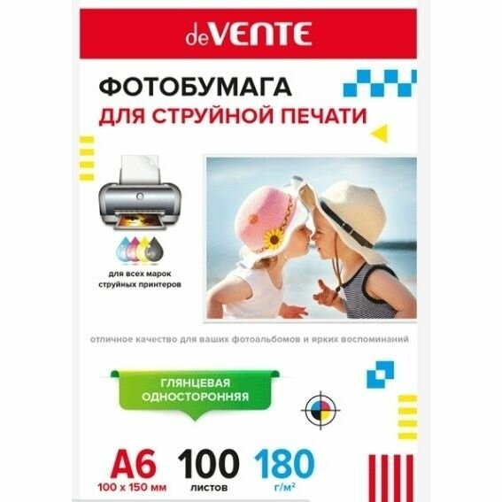 Бумага для фотопечати deVENTE А6 100 листов 180 г/м2, глянцевая (2042903)