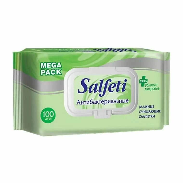 Влажные салфетки Salfeti "Mega Pack", антибактериальные, 100 шт