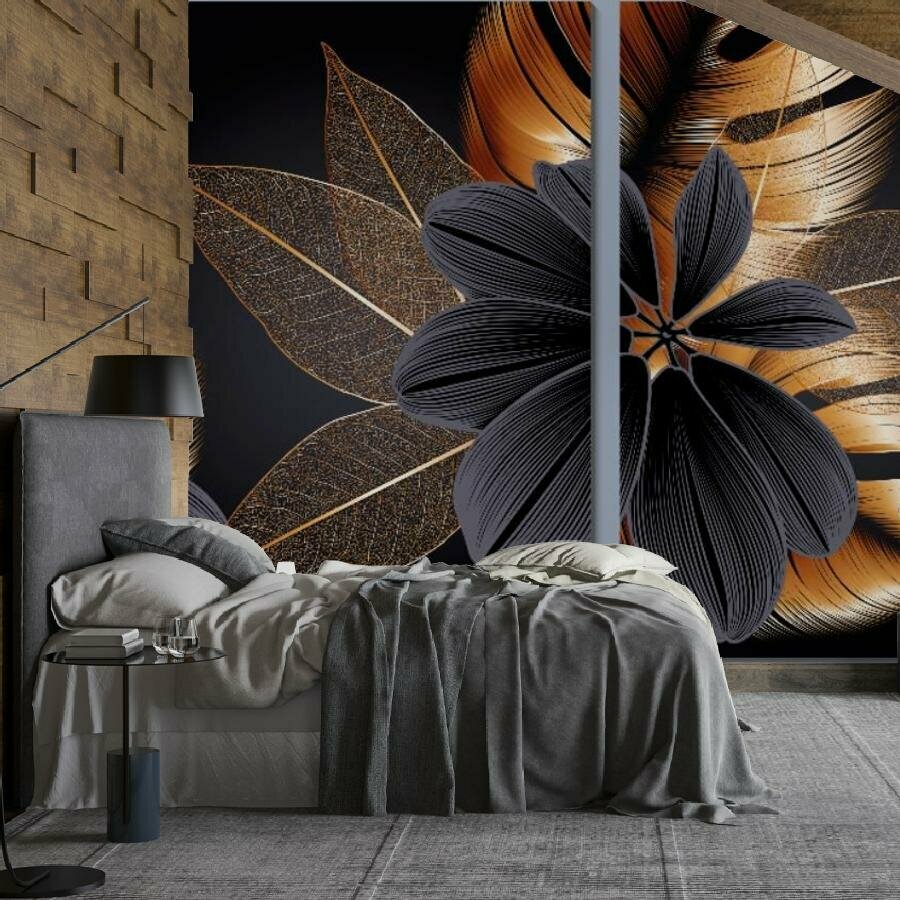 Фотообои Коллаж черные цветы 9-1611-L-Флок 270 x 400 см (ВхШ) Бесшовные, флизелиновые, влагостойкие обои