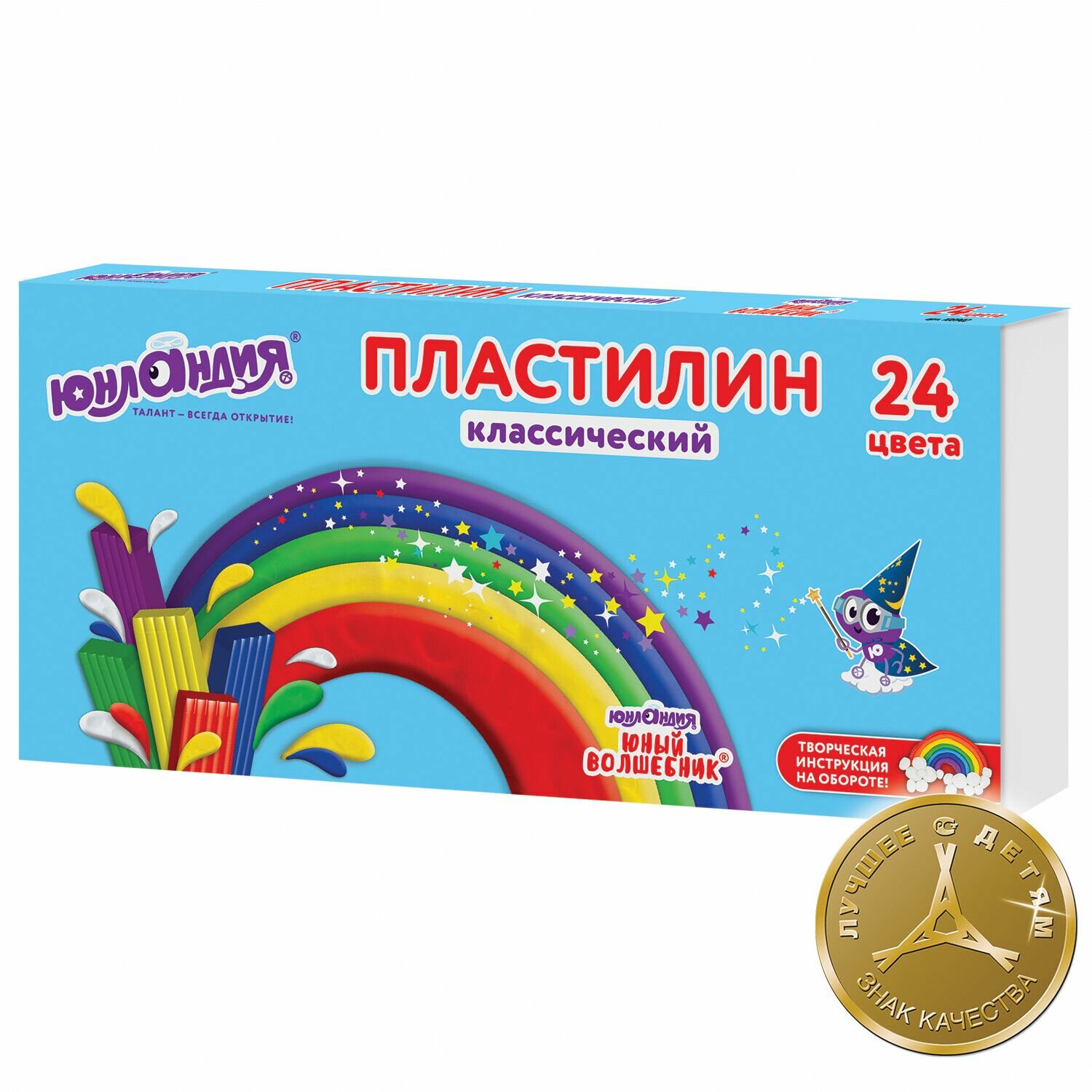 Пластилин классический Юнландия "Юный волшебник", 24 цвета, 480 г, со стеком, высшее качество